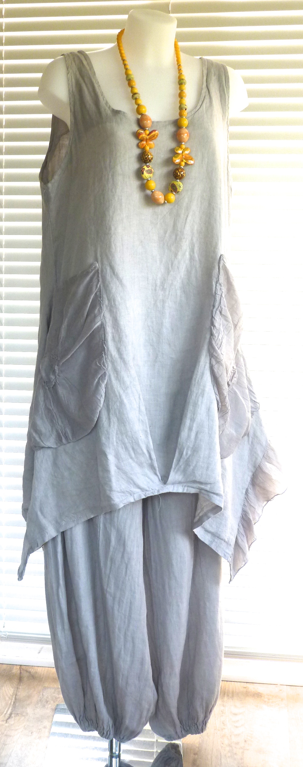 Fab Lagenlook Italian Linen Scoop Neck Tunic With Silk Pockets Milly